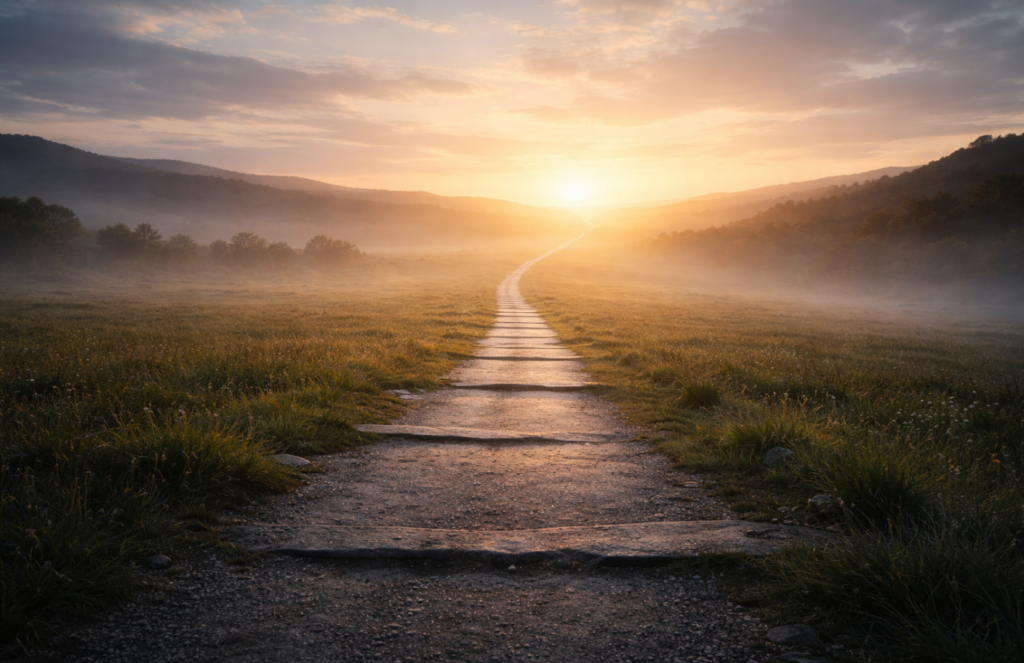 Cinematic landscape illustrating the passage of time from shadow into ...